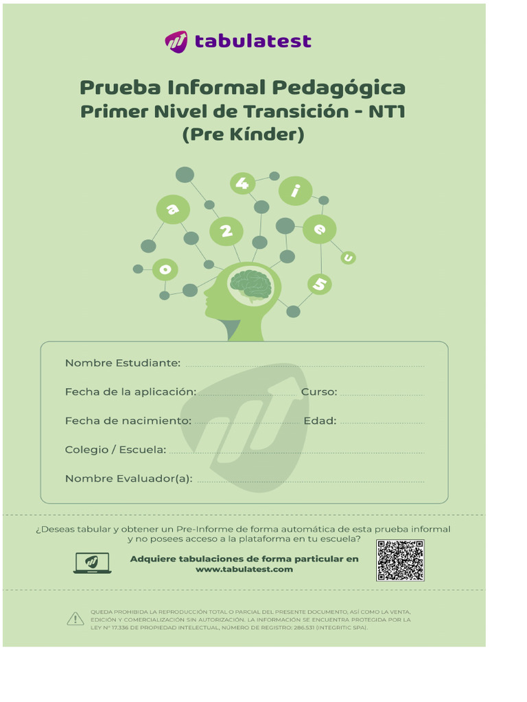 Prueba Informal Pedagogica NT1 | PDF
