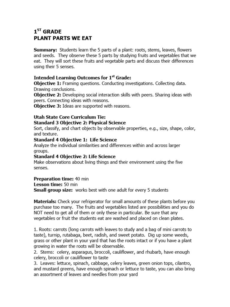 1 Grade Plant Parts We Eat | PDF | Fruit | Leaf