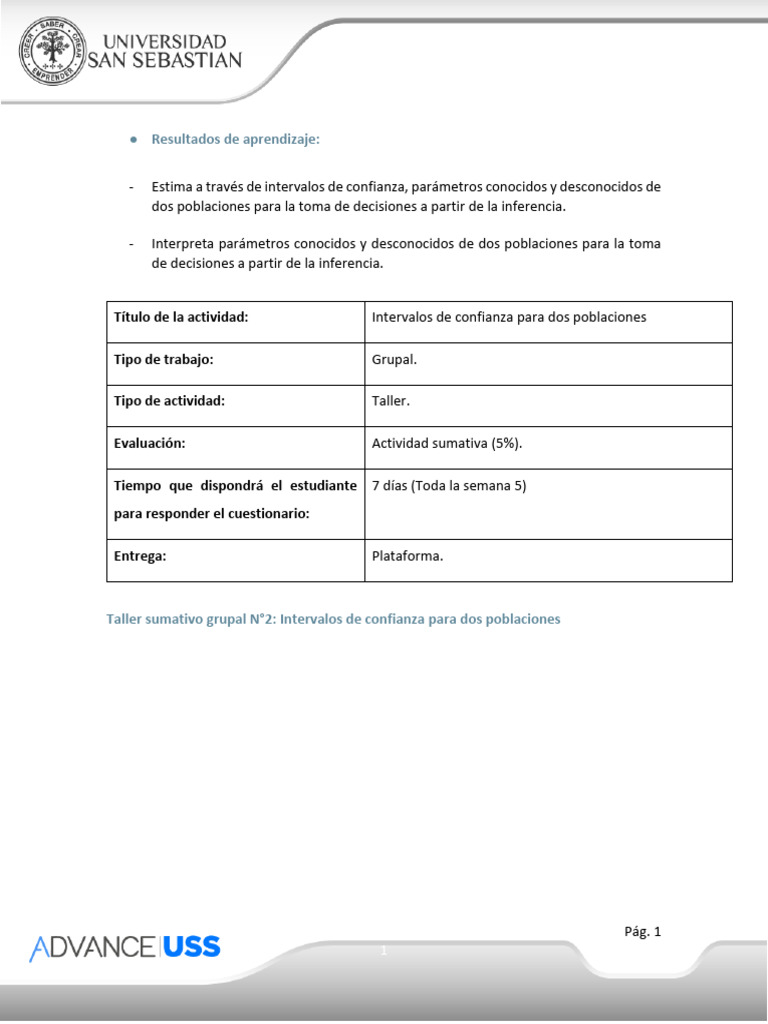 FITO0010 U2 C5 TS Pautaprofesor | Descargar gratis PDF | Intervalo de confianza