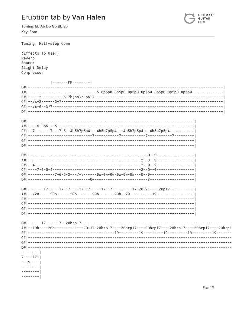 Eruption Guitar Tab: Van Halen | PDF | Guitar Family Instruments ...