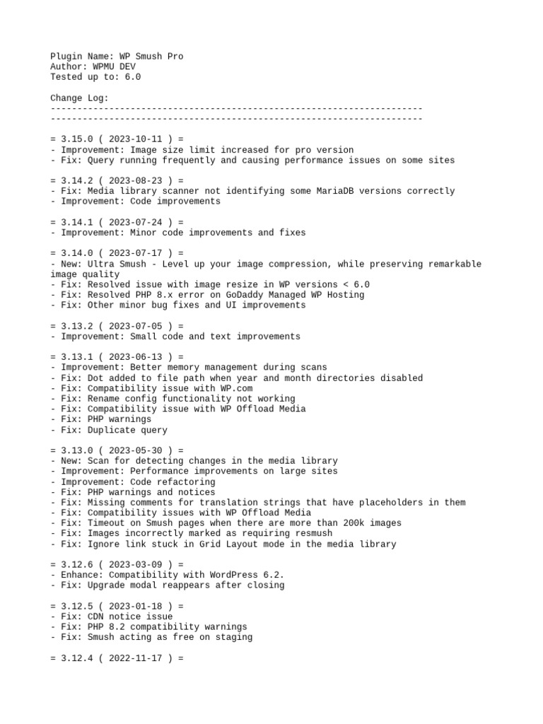 Smush - Changelog | Download Free PDF | Computer Science | Software Engineering