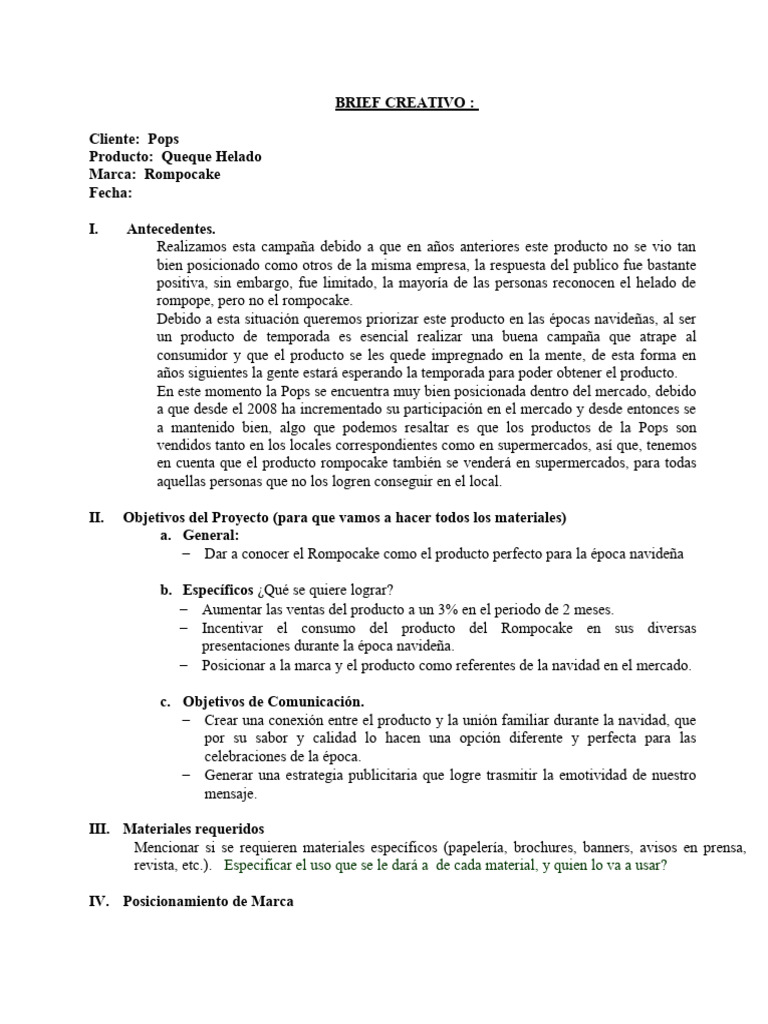 Brief Creativo | PDF | Marca | Postres