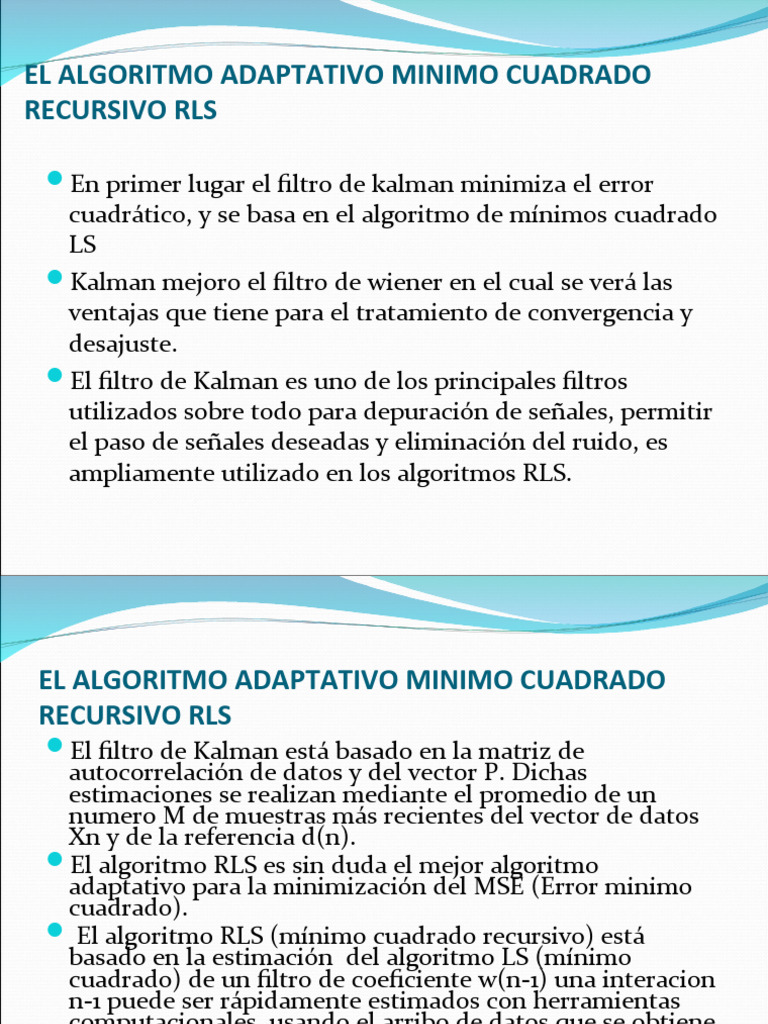 El Algoritmo Adaptativo Minimo Cuadrado Recursivo Rls | PDF ...