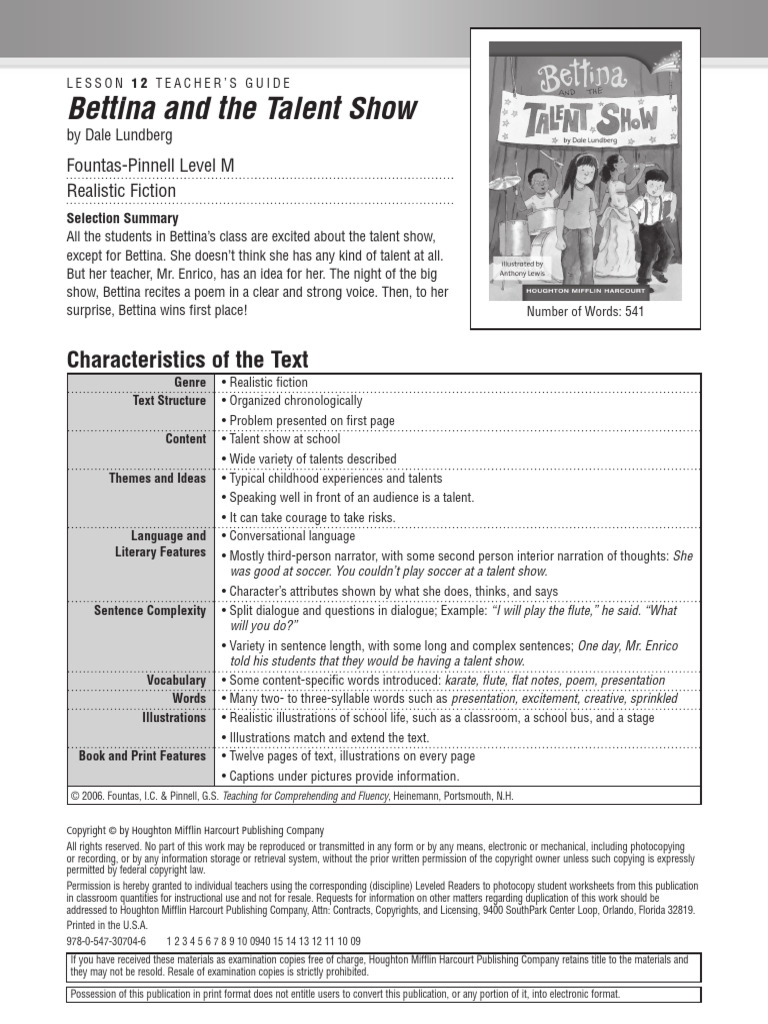 L12 Bettina and The Talent Show M | PDF | Reading Comprehension ...