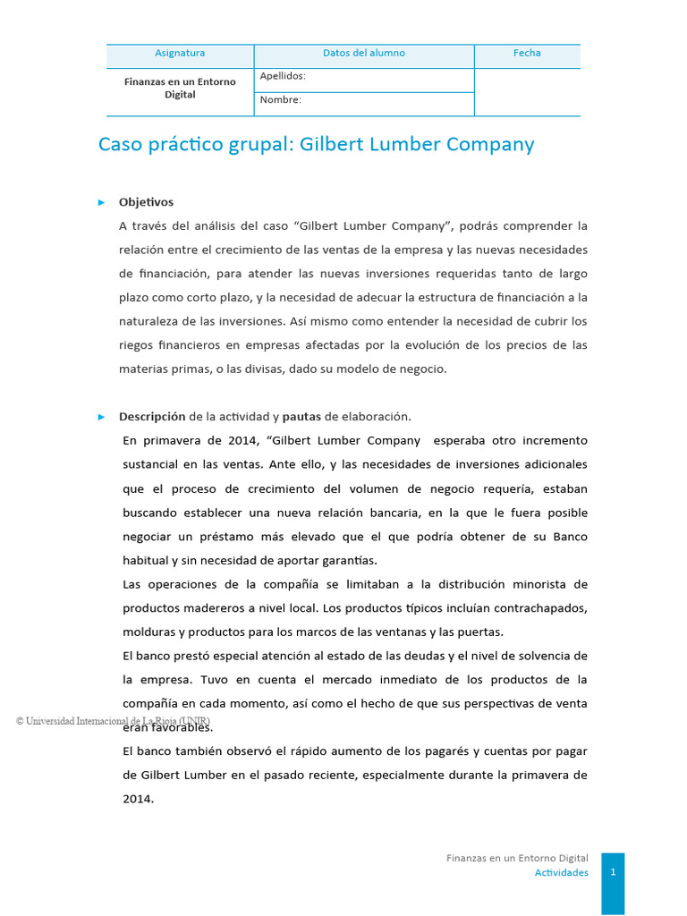 Análisis Financiero de Gilbert Lumber Company | PDF | Business | Bancos