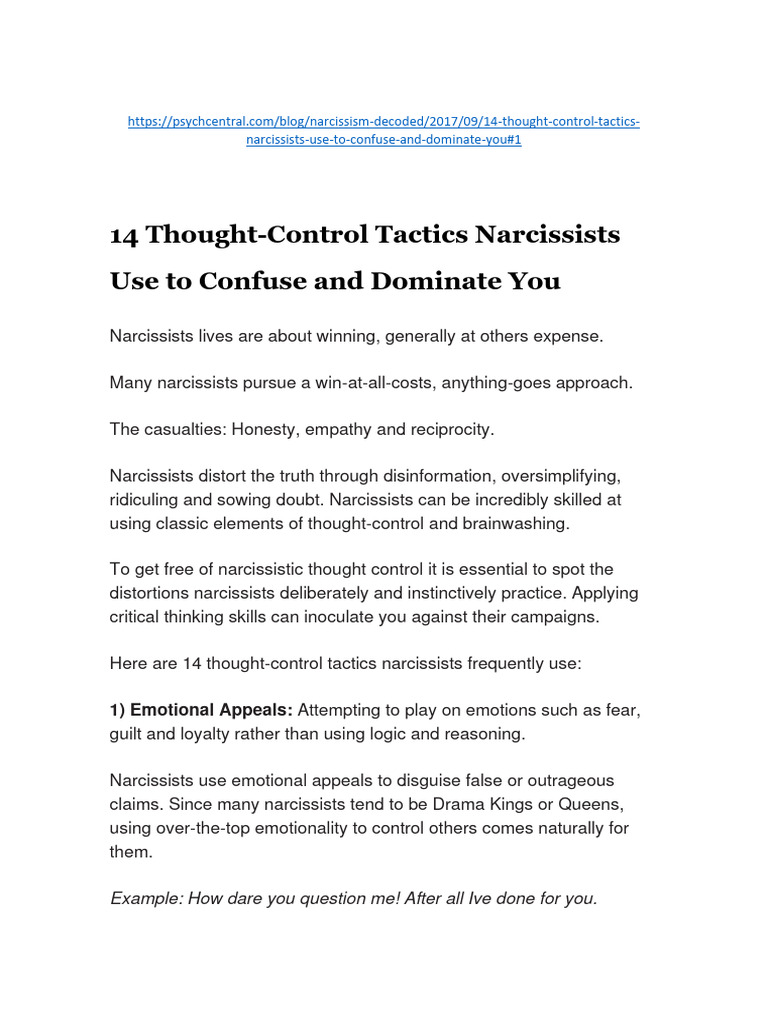 14 Thought-Control Tactics Narcissists Use To Confuse and Dominate You ...