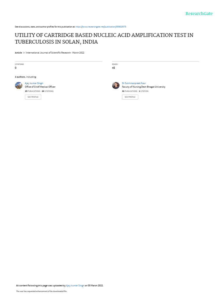 Utility of Cartridge Based Nucleic Acid Amplification Test in ...