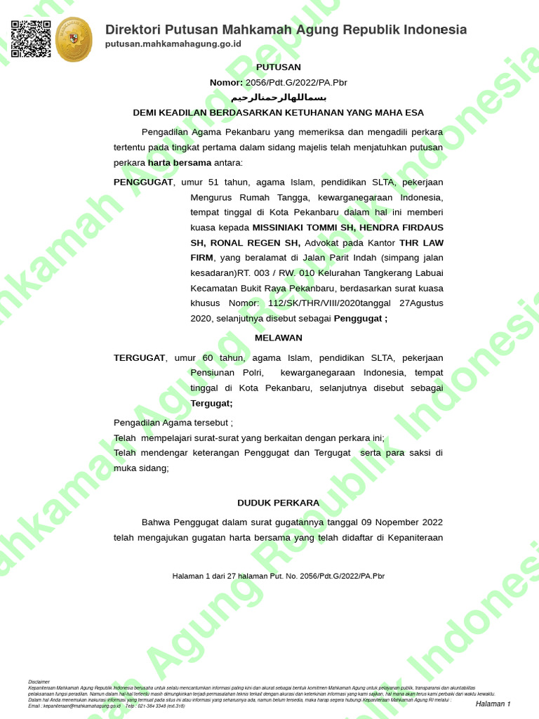Putusan 2056 PDT.G 2022 Pa - PBR 20230121222109 | PDF