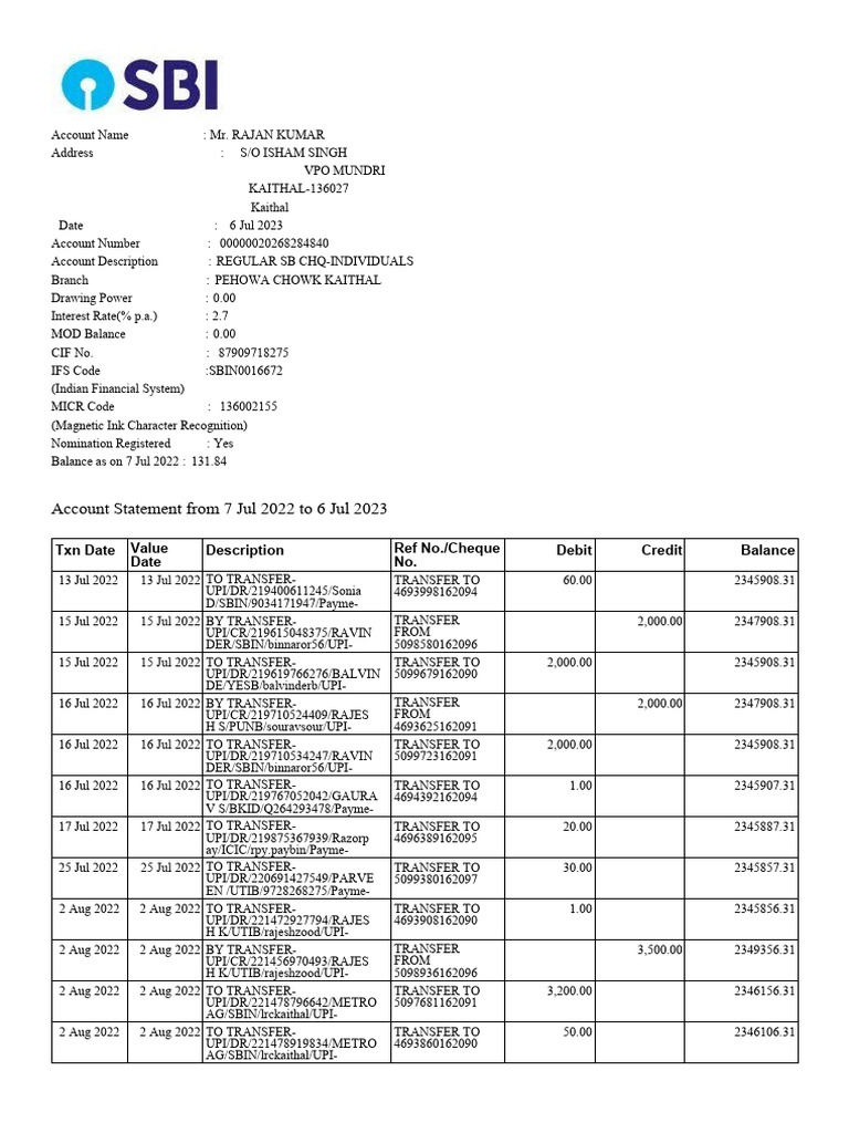 Digital Sbi 14 Page | PDF | Debits And Credits | Services (Economics)