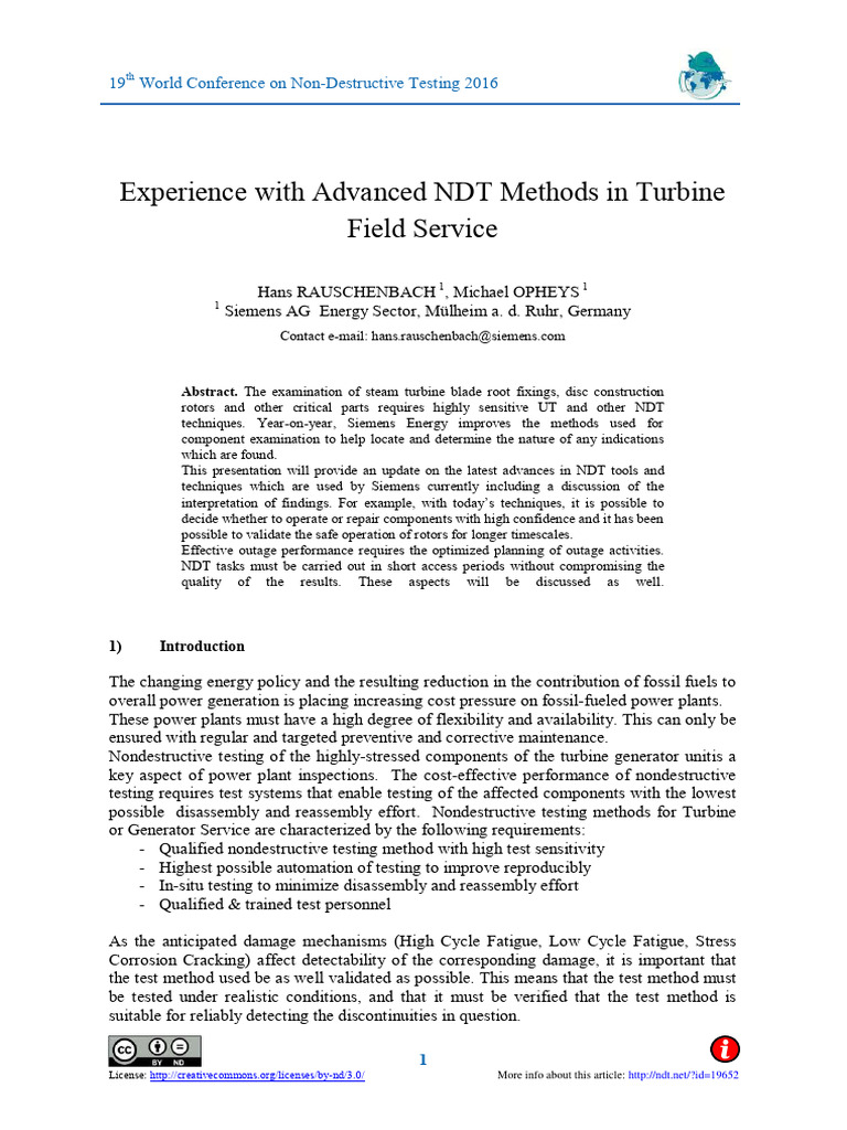 Experience With Advanced NDT Methods in Turbine Field Services ...
