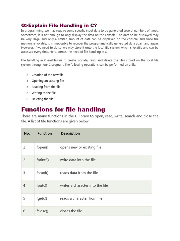 File Handling in C - IBSC | Download Free PDF | Pointer (Computer Programming) | Command Line ...