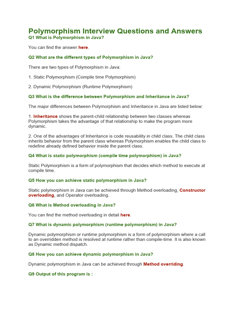 Polymorphism Interview Questions And Answers Pdf Method Computer Programming Inheritance