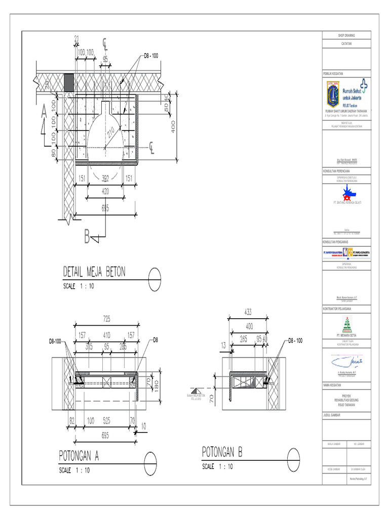 Detail Meja Beton untuk RSUD Tarakan | PDF
