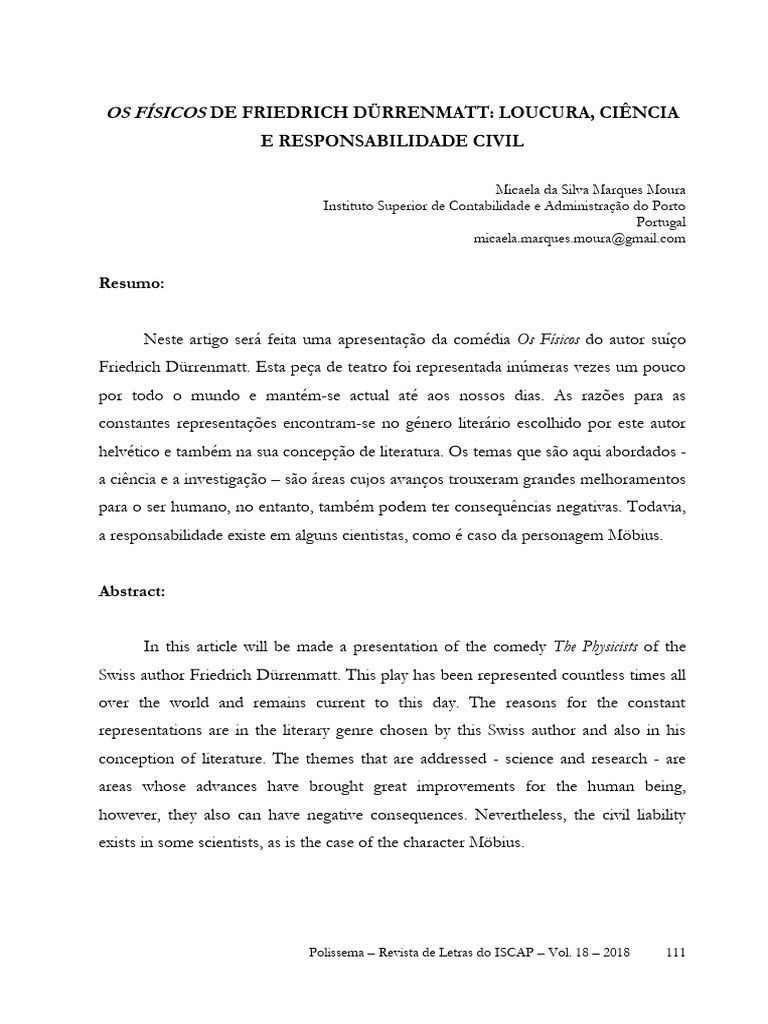 Os Fisicos de Friedrich Durrenmatt Loucu | PDF | Science | Física