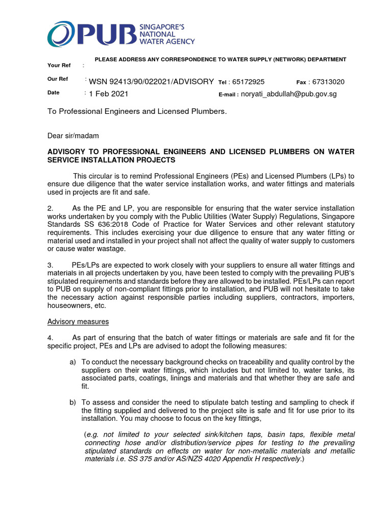 PUB Circular | PDF | Supply Chain | Tap (Valve)