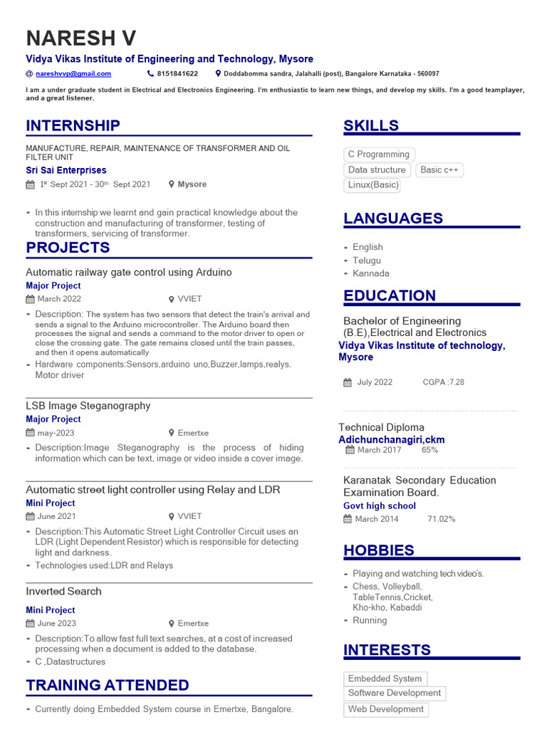 Naresh Resume | PDF | Arduino | Embedded System