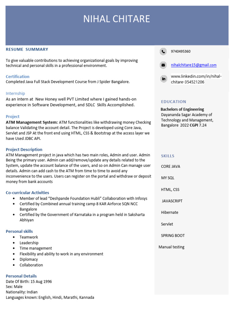 Nihal Chitare - Java - BG | PDF | Java (Programming Language) | Software Development