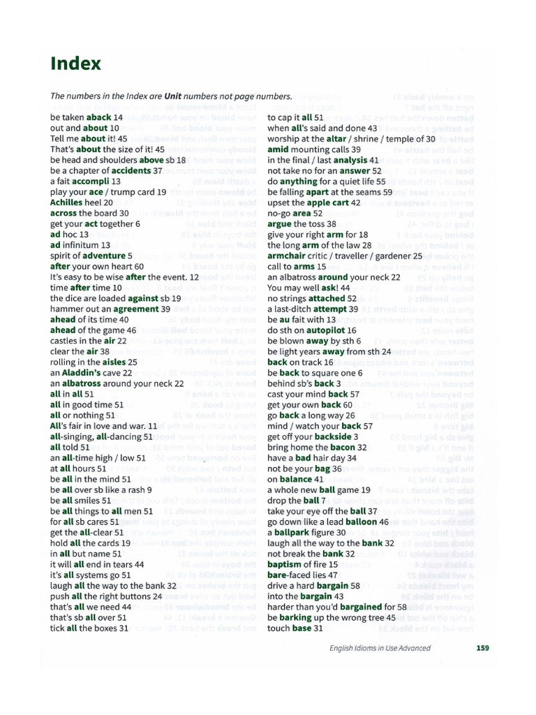 English Idioms in Use C1 C2 - Advanced - Index | PDF