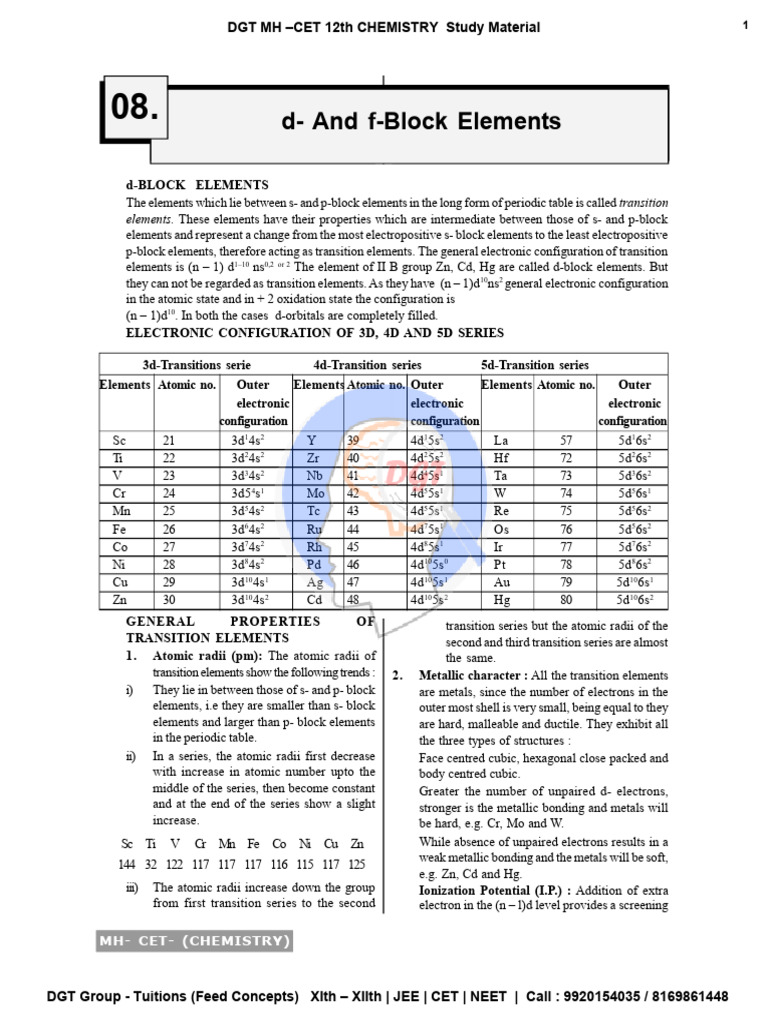 Electronic Configurations of f-Block Elements | PDF | Transition Metals ...