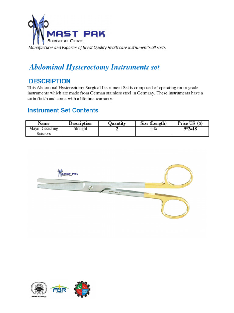 Abdominal Hysterectomy Instrument Set | PDF | Medical Equipment | Surgery