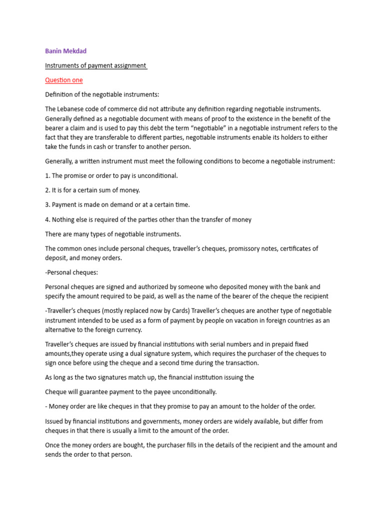 Instruments of Payments | PDF | Negotiable Instrument | Cheque