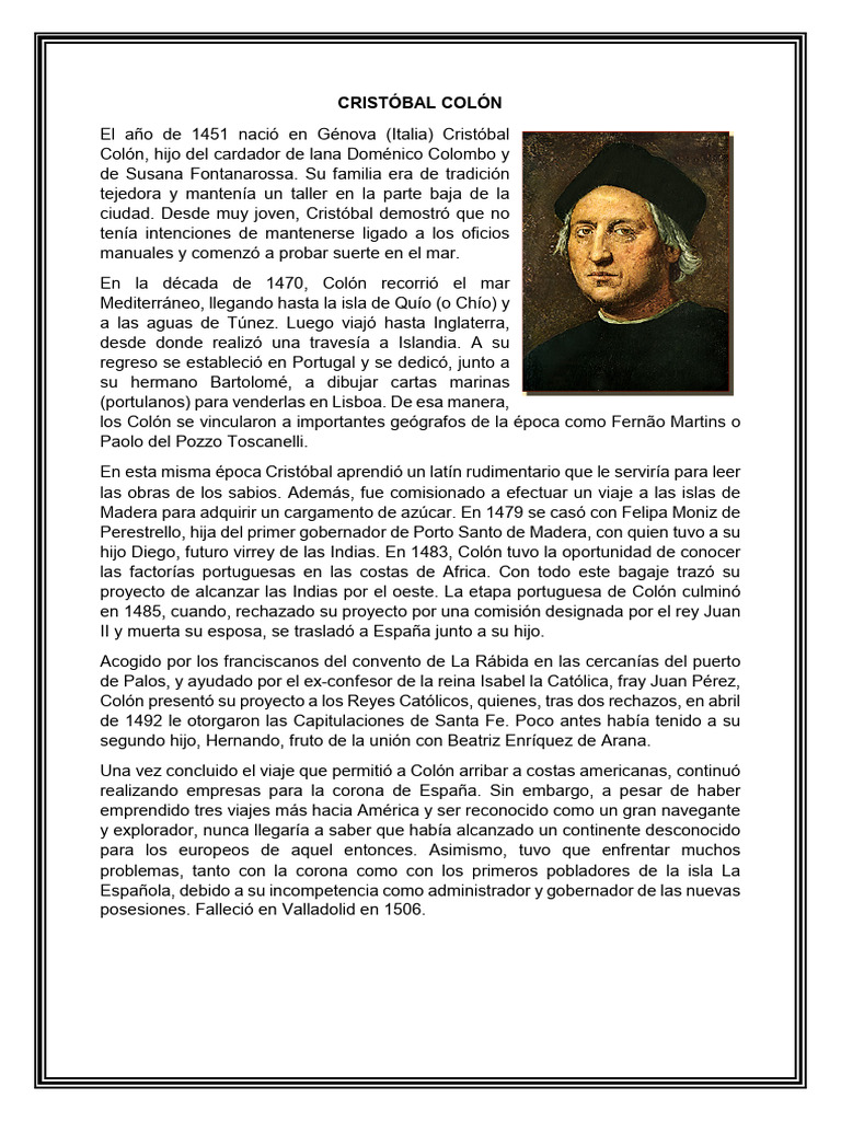 Cristóbal Colón | PDF | Cristobal colon | Edad del descubrimiento