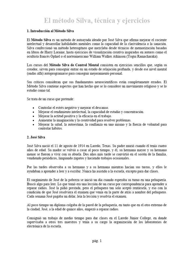 Método Silva: Técnicas y Ejercicios | PDF | Ciencias del comportamiento ...