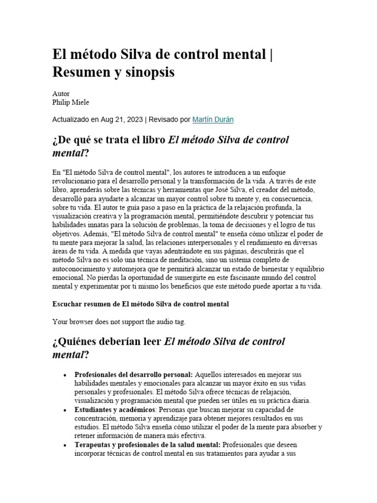 El Método Silva de Control Mental | PDF | Mente | Meditación