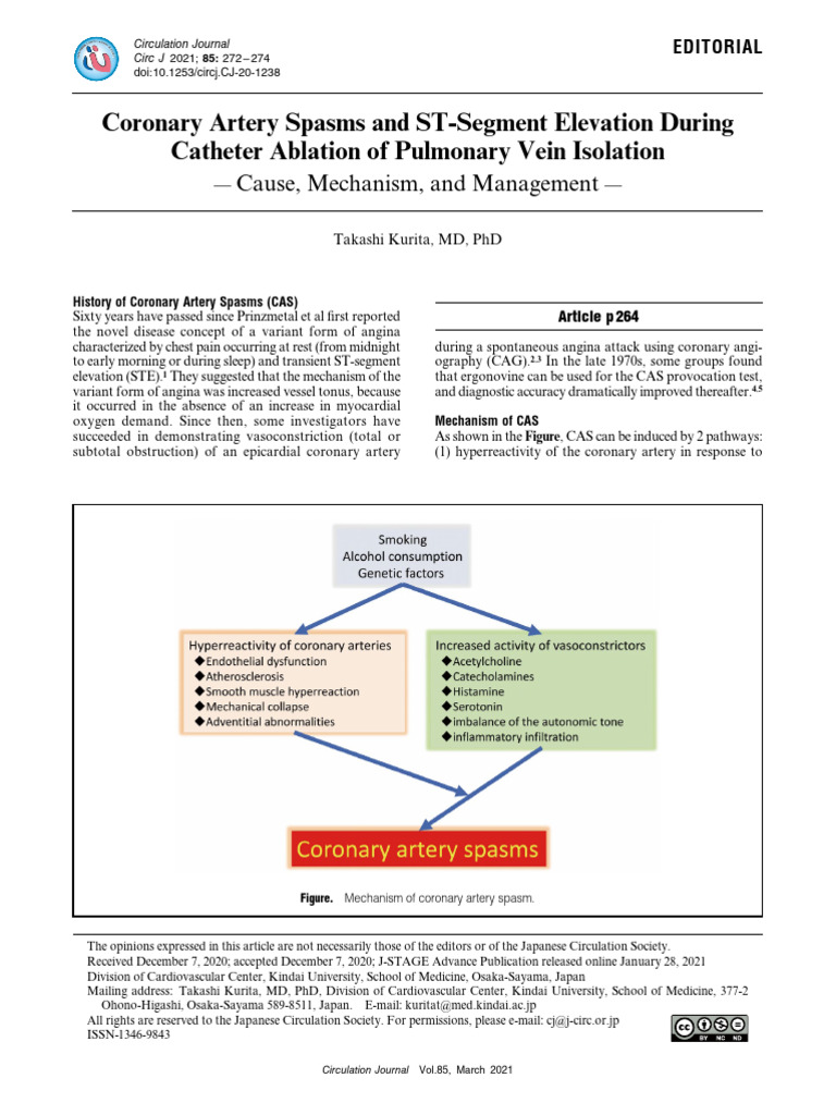 2021 Coronary Artery Spasms and ST-Segment Elevation During Catheter Ablation of Pulmonary Vein ...