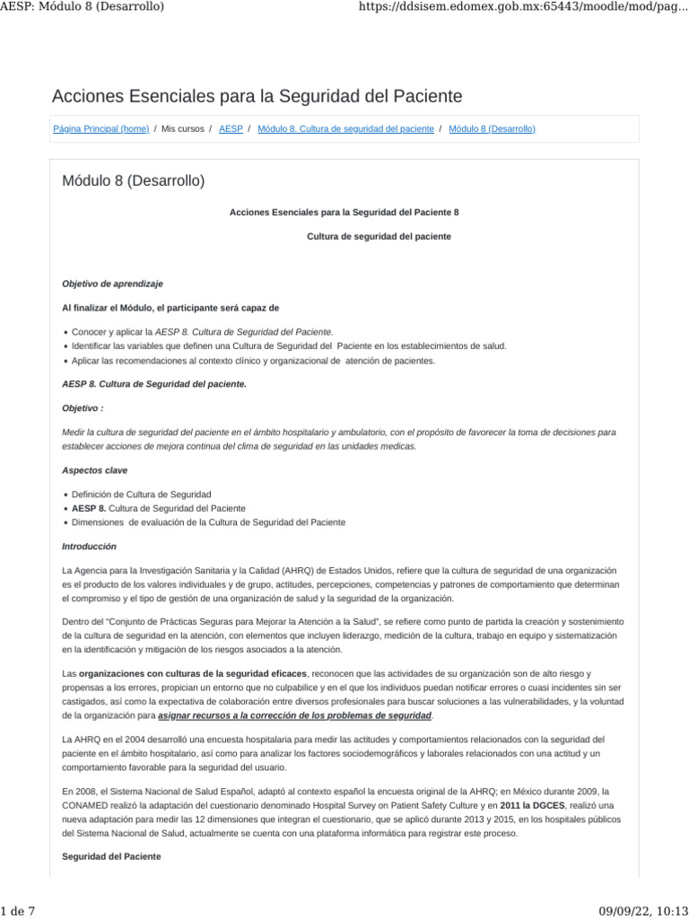 AESP Módulo 8 (Desarrollo) | PDF | Seguridad del paciente | Hospital