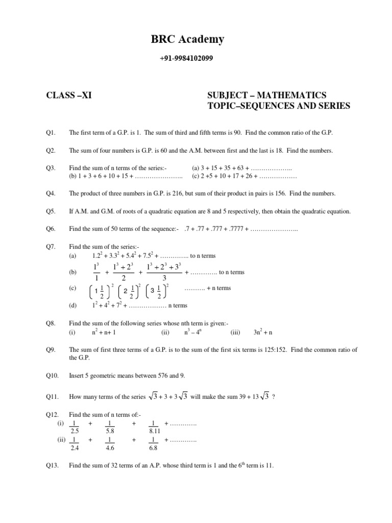 CBSE Class 11 Mathematics Worksheet (7) 1212 | PDF | Mathematical ...