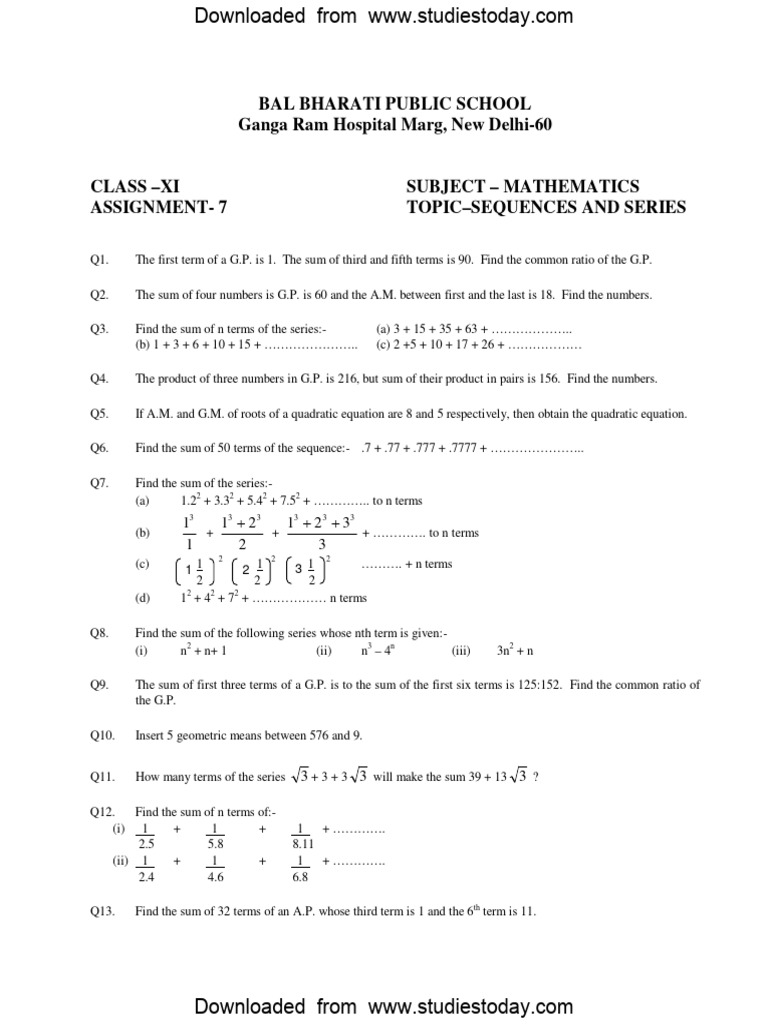 CBSE Class 11 Mathematics Worksheet | PDF | Equations | Mathematical Analysis