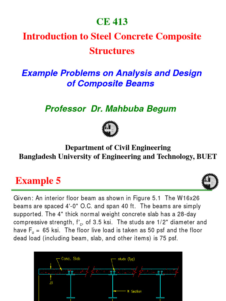Examples Composite Beams CE413 | PDF | Beam (Structure) | Civil Engineering