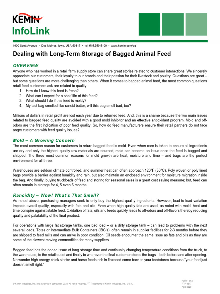 Dealing With Long-Term Storage of Bagged Feed | PDF | Antioxidant ...