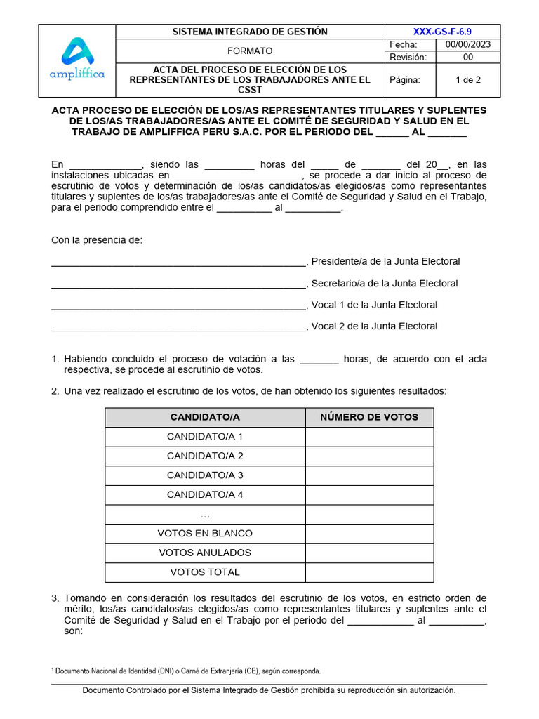 AMP-SST-F-10 Acta de Proceso Elección Del CSST | PDF | Gobierno ...
