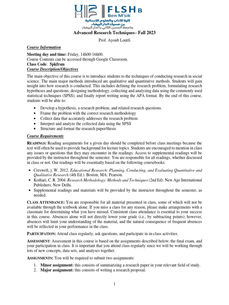 Syllabus-Advanced Research Technique 2023 | PDF | Methodology ...