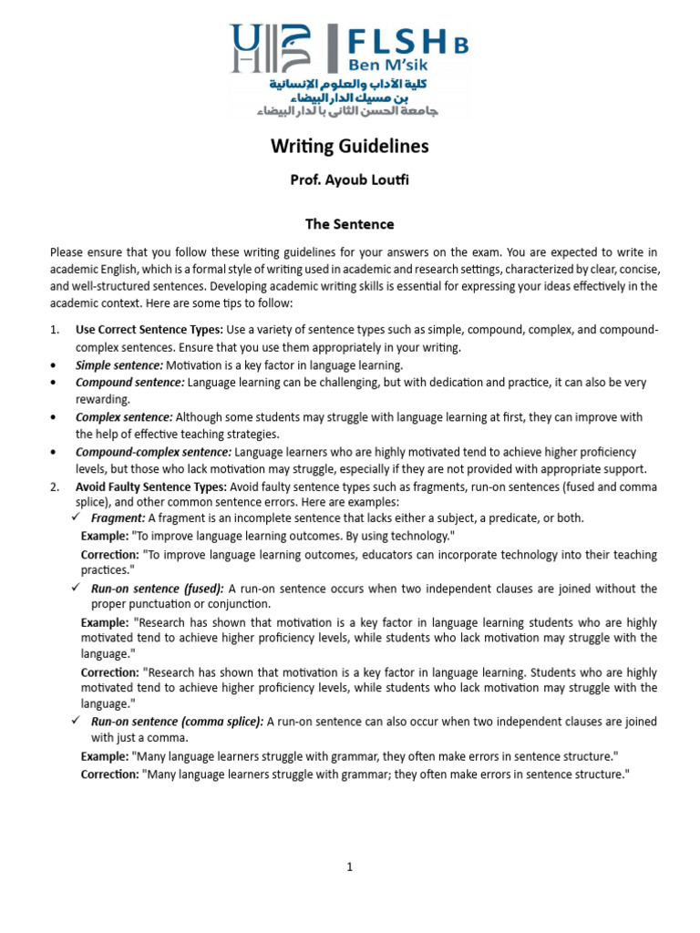 Writing Guidelines | PDF | Language Acquisition | Second Language Acquisition