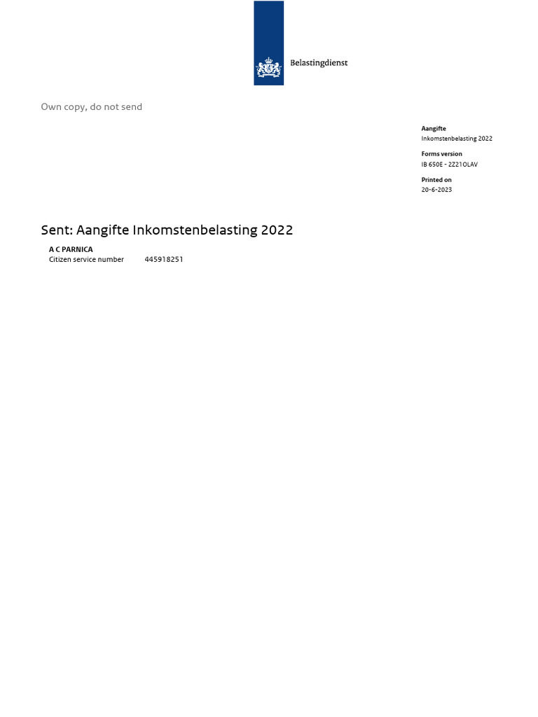 Aangifte Inkomstenbelasting 2022 20-03-2023 12.26u | PDF
