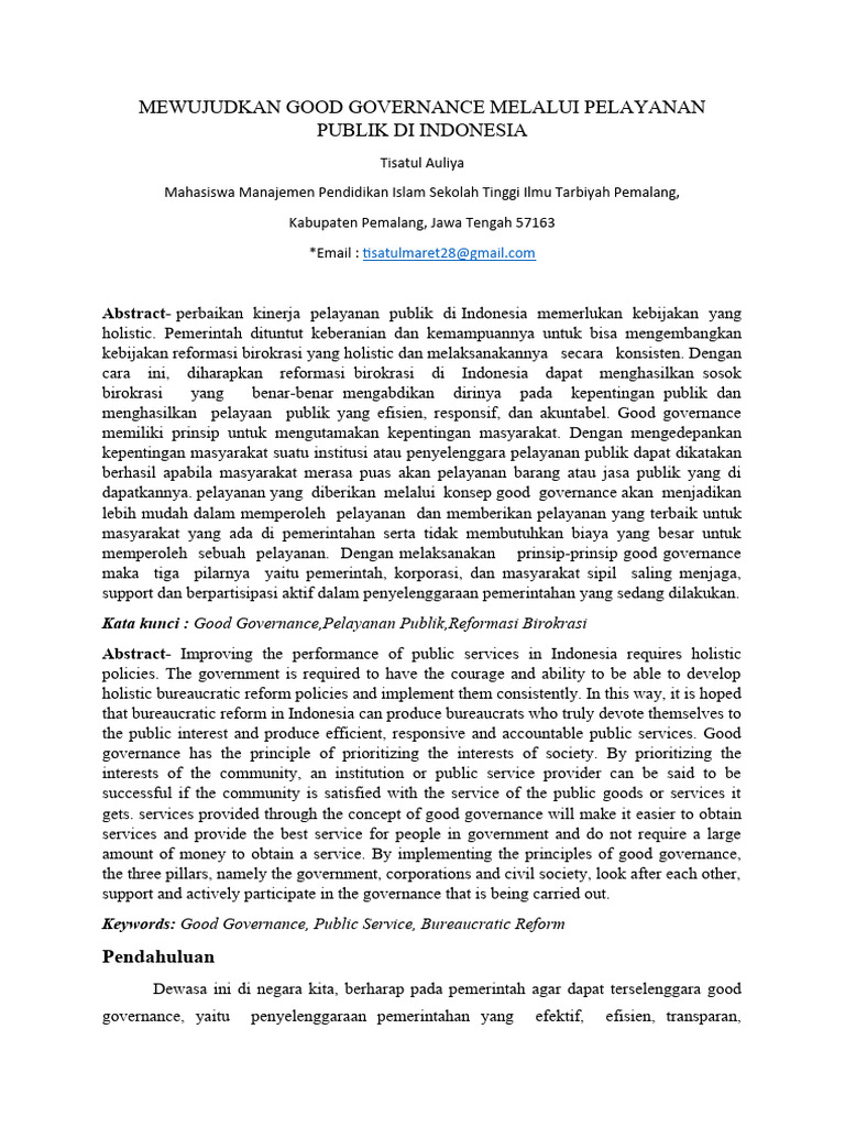 Good Governance & Pelayanan Publik | PDF