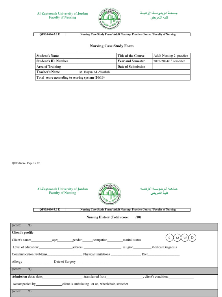Nursing Case Study Form | PDF | Nursing | Medical Diagnosis