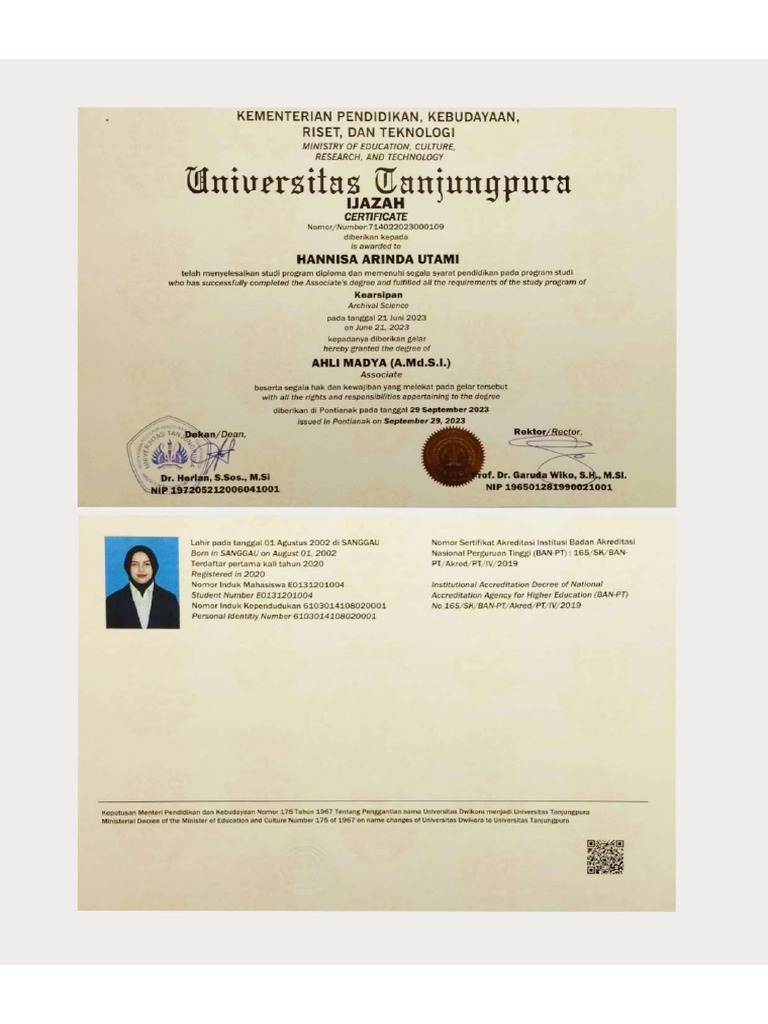 Ijazah Diploma Hannisa Arinda Utami | PDF