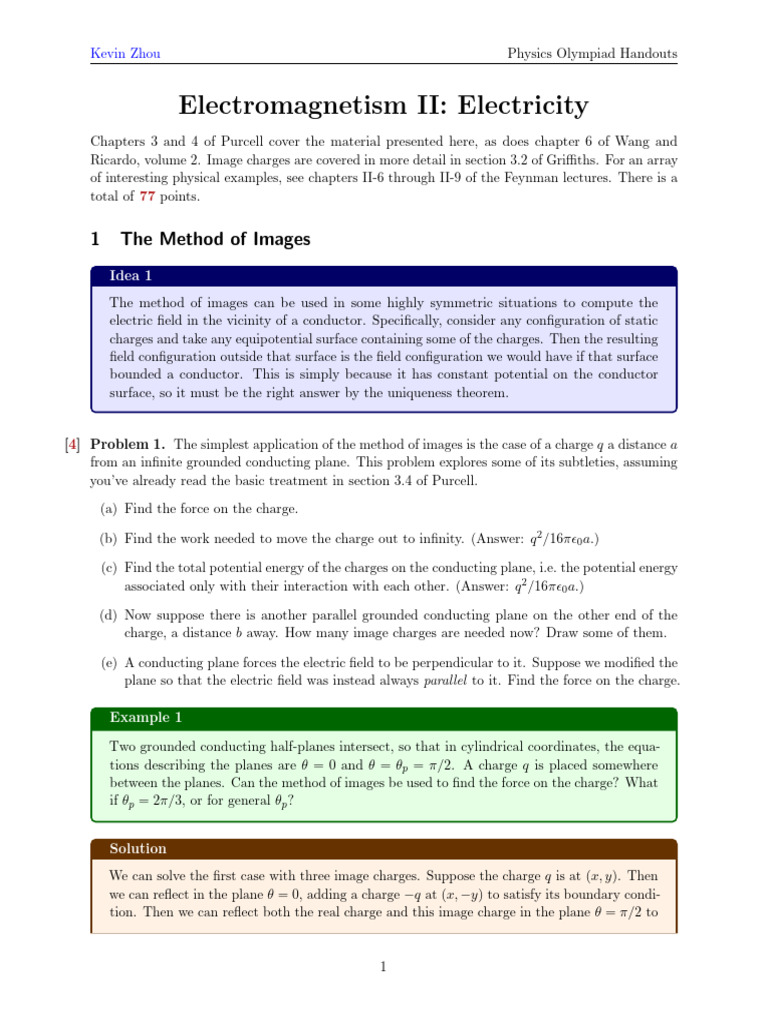 Electromagnetism II: Electricity: 1 The Method of Images | PDF | Sphere ...