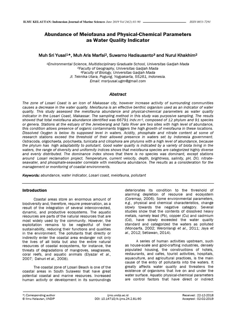 Abundance of Meiofauna and Physical Chem | PDF