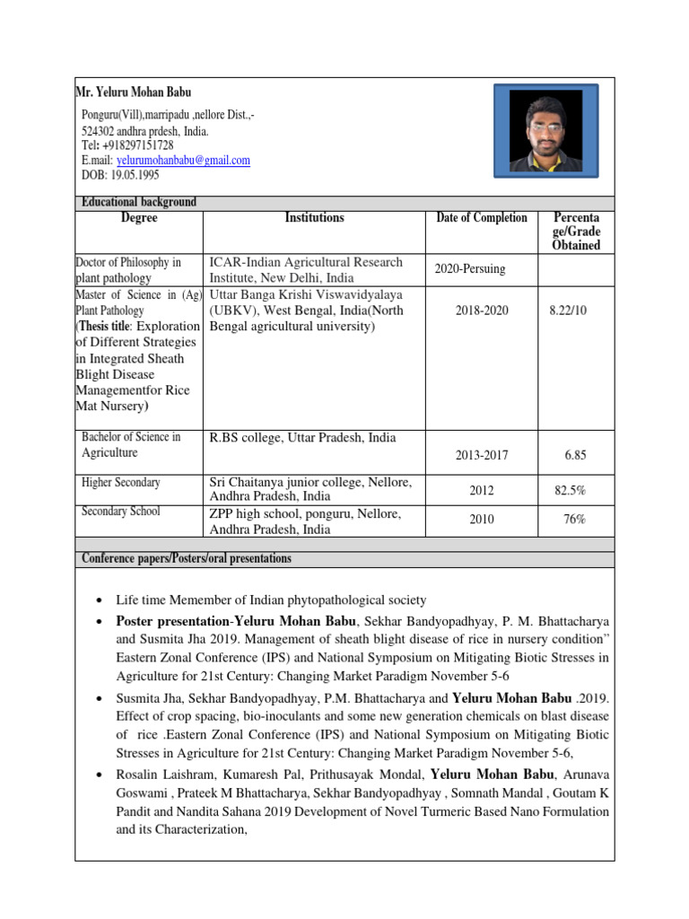 MOHAN RESUME Final | PDF | Biology