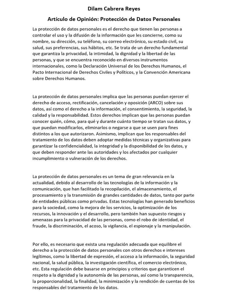 Dilam Cabrera Reyes Artículo de Opinión | PDF | Privacidad | Derecho ...