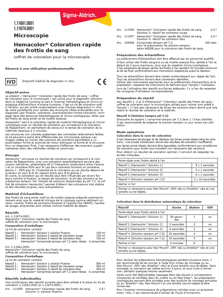 Coloration Hemacolor | PDF | Sang | Cytologie pathologique