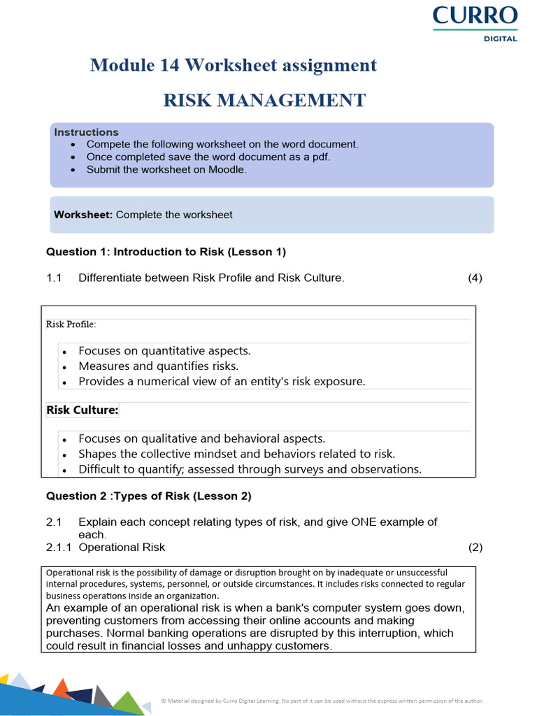M14 Worksheet Assignment | PDF | Risk | Risk Management