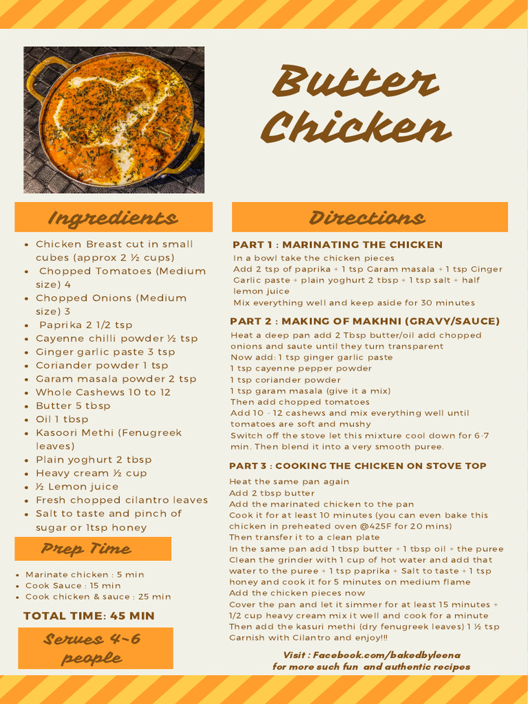 Butter Chicken Recipe Card | PDF | Coriander | Home
