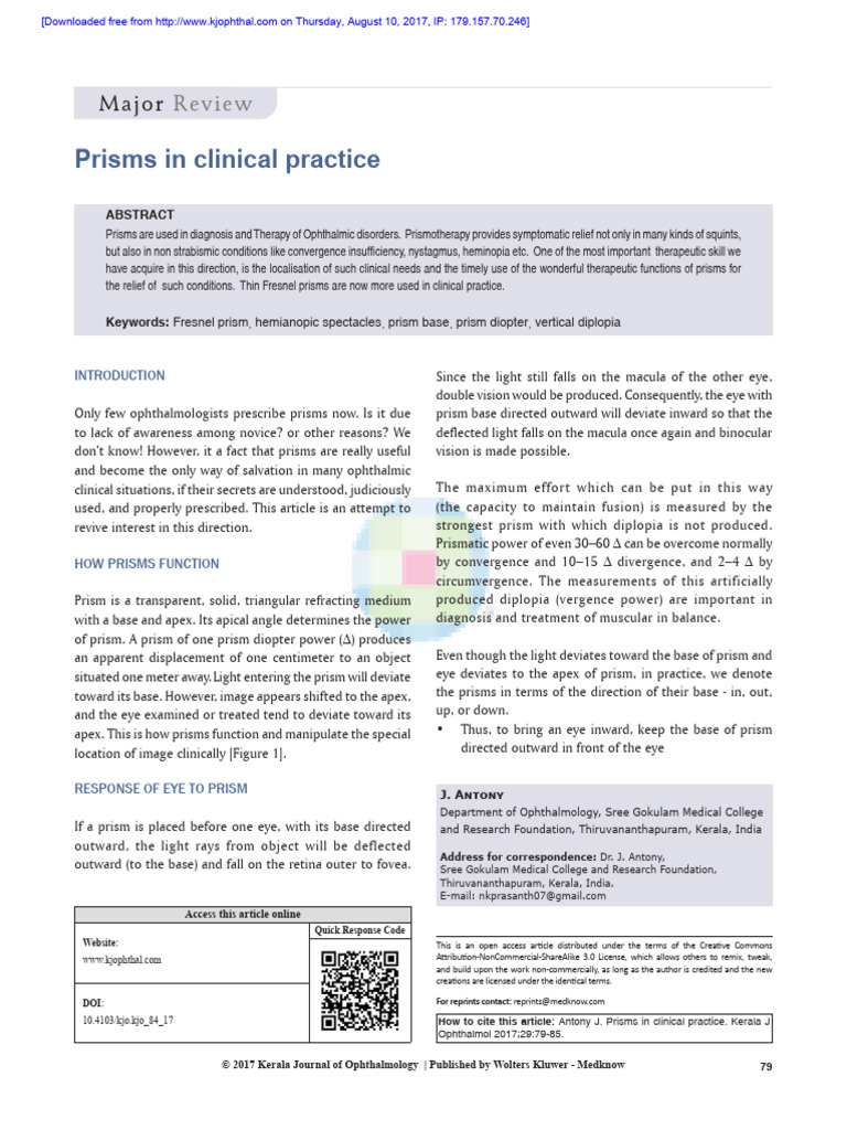 Prisms in Clinical Practice | PDF | Ophthalmology | Human Eye