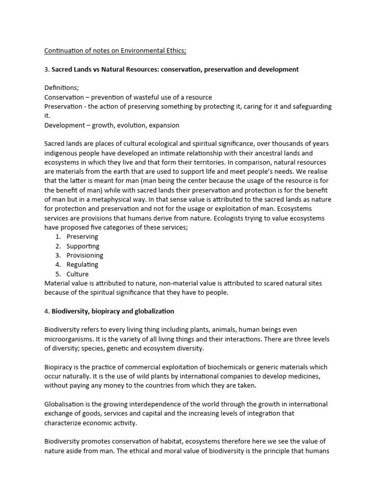 Environmental Ethics Notes Contuation | PDF | Biodiversity ...